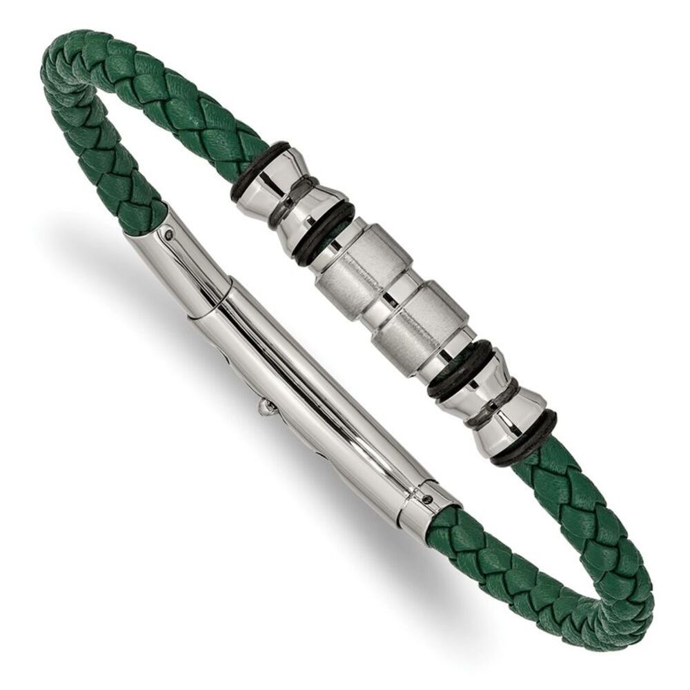 Steel Brushed Ip-Plt Rubber Braided Leather Adjustabl… - Gem